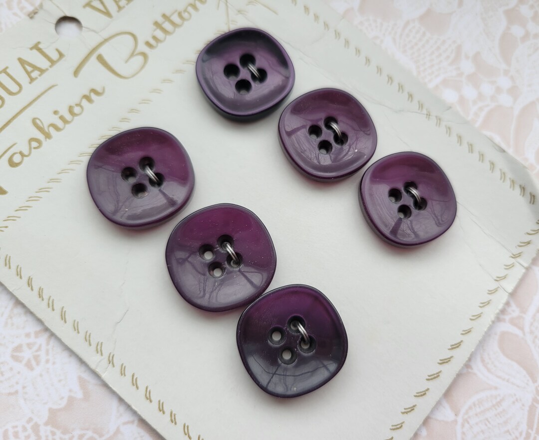 6 Dark Purple Vintage 4 Hole Buttons 3/4 Inch 19mm Fashion Button Card ...