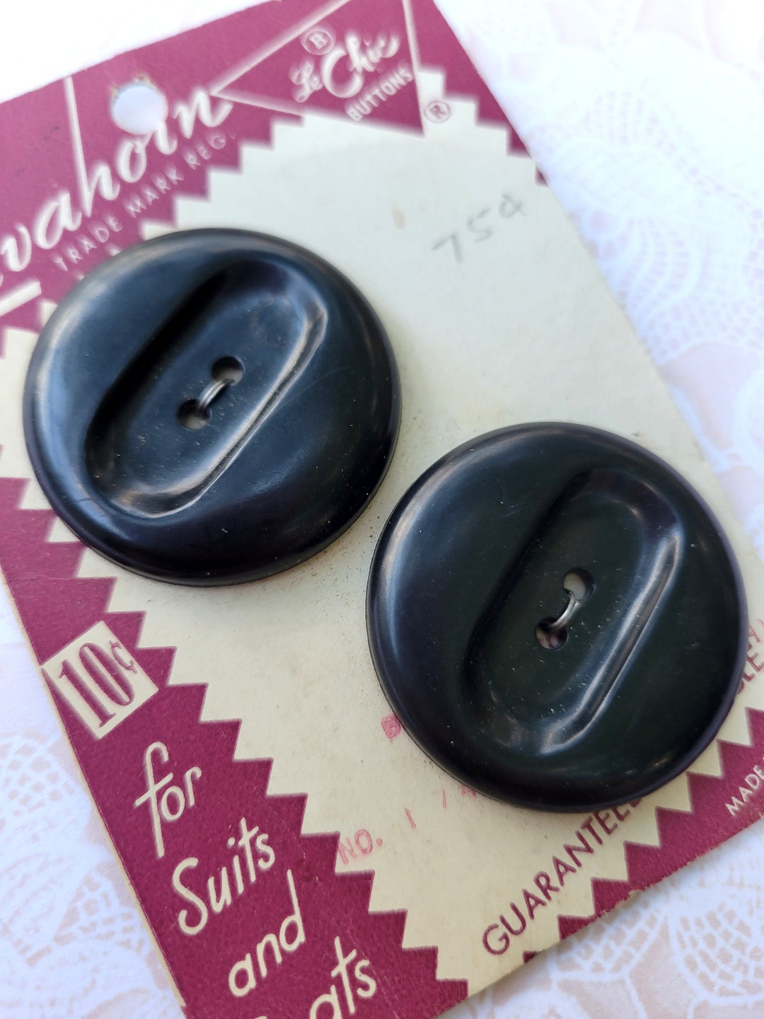 2 BIG Black Lavahorn Suit and Coat Vintage Buttons 1 3/8 Inch Le Chic ...