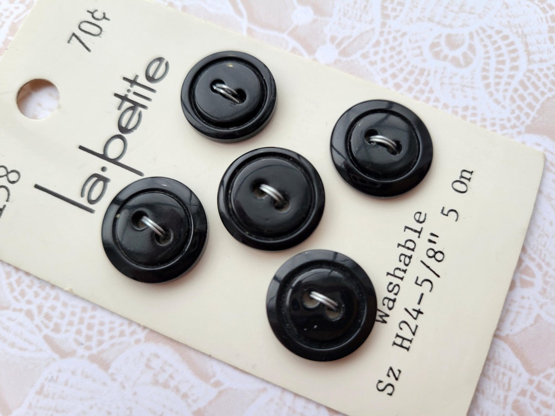 5 Black Vintage Buttons 5/8 Inch 15mm La Petite Button Card - Etsy