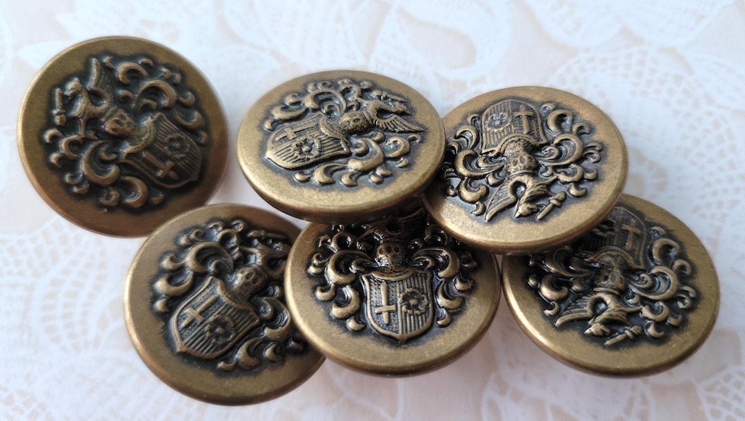 6 Bronze Metal Crest Buttons Vintage 7/8 Inch 22mm - Etsy