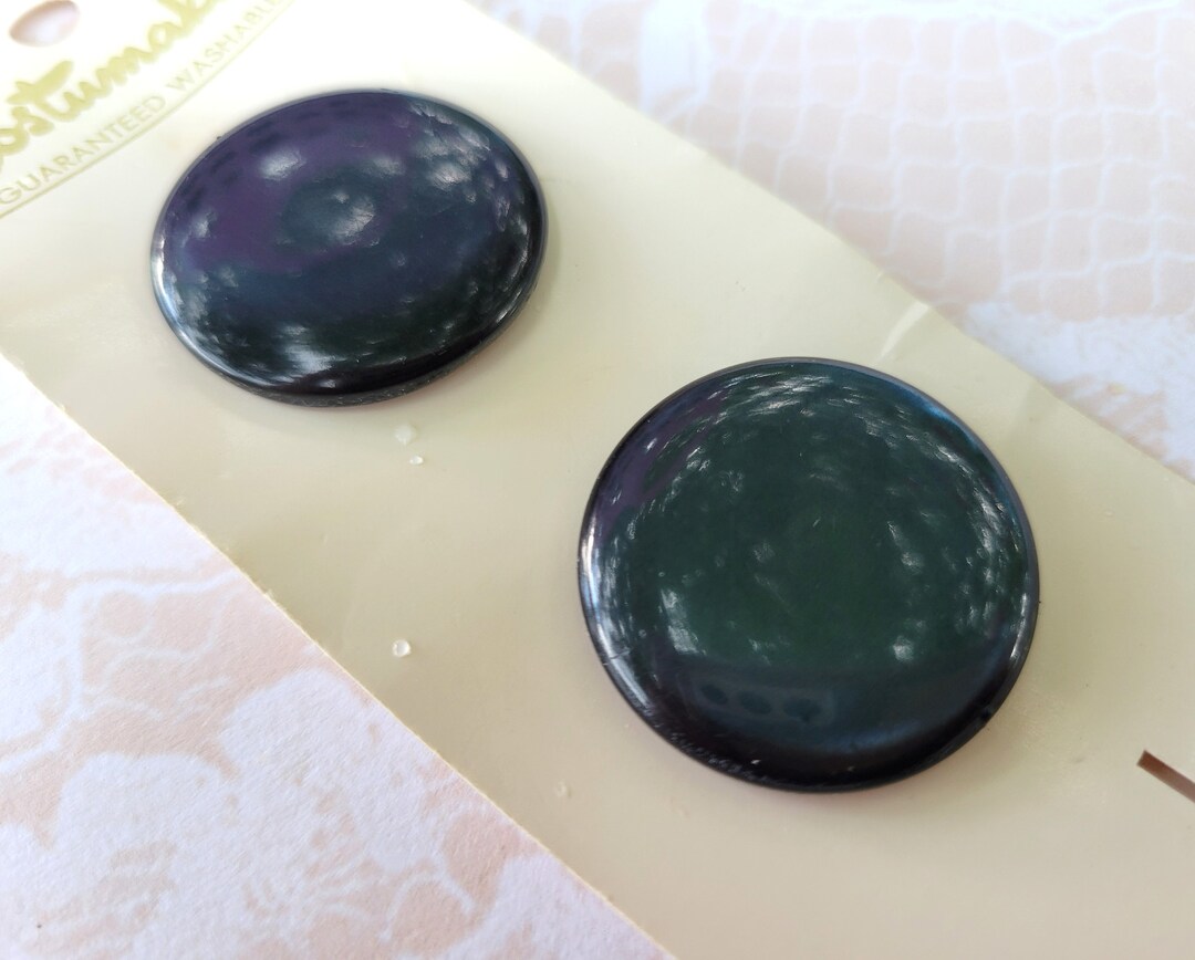 2 Big Shiny Navy Blue Vintage Shank Buttons 1 1/8 Inch 28mm Costumakers ...