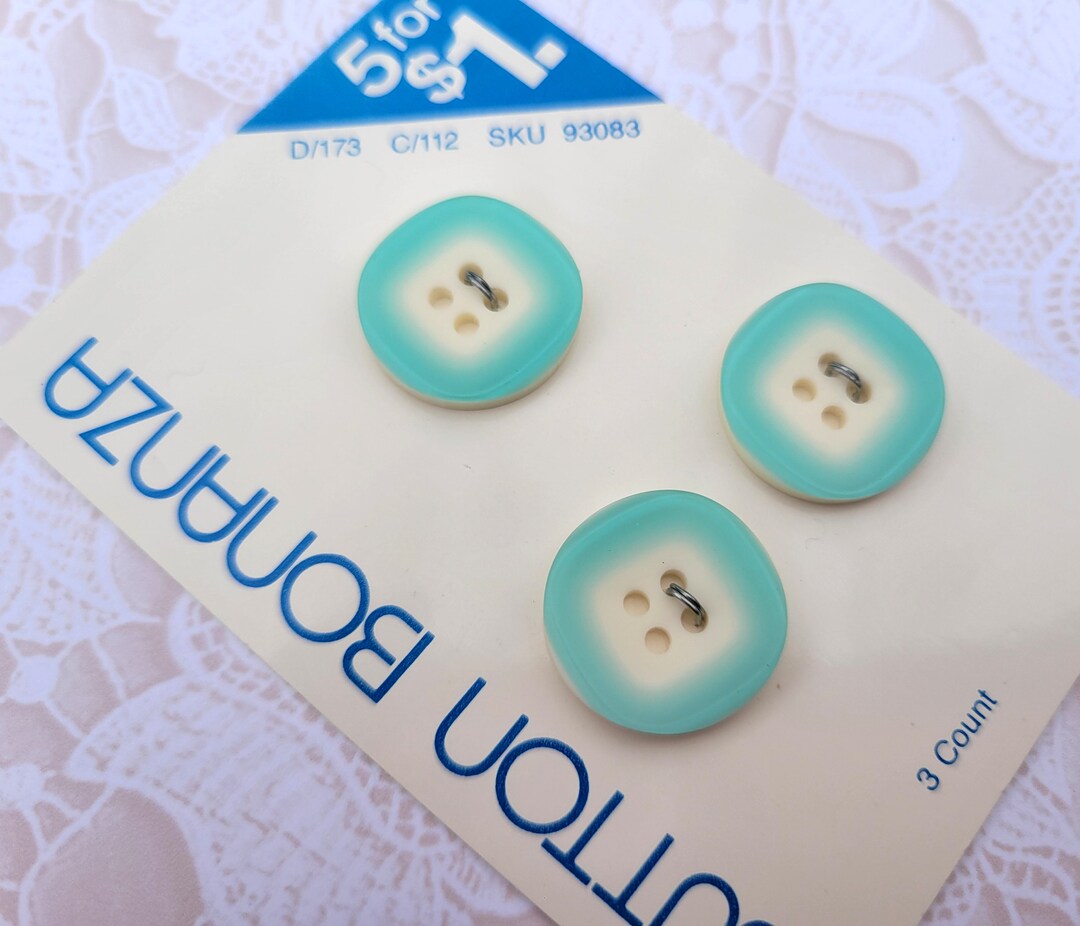3 Blue & White Rounded Square 4 Hole Buttons 3/4 Inch Button Bonanza - Etsy