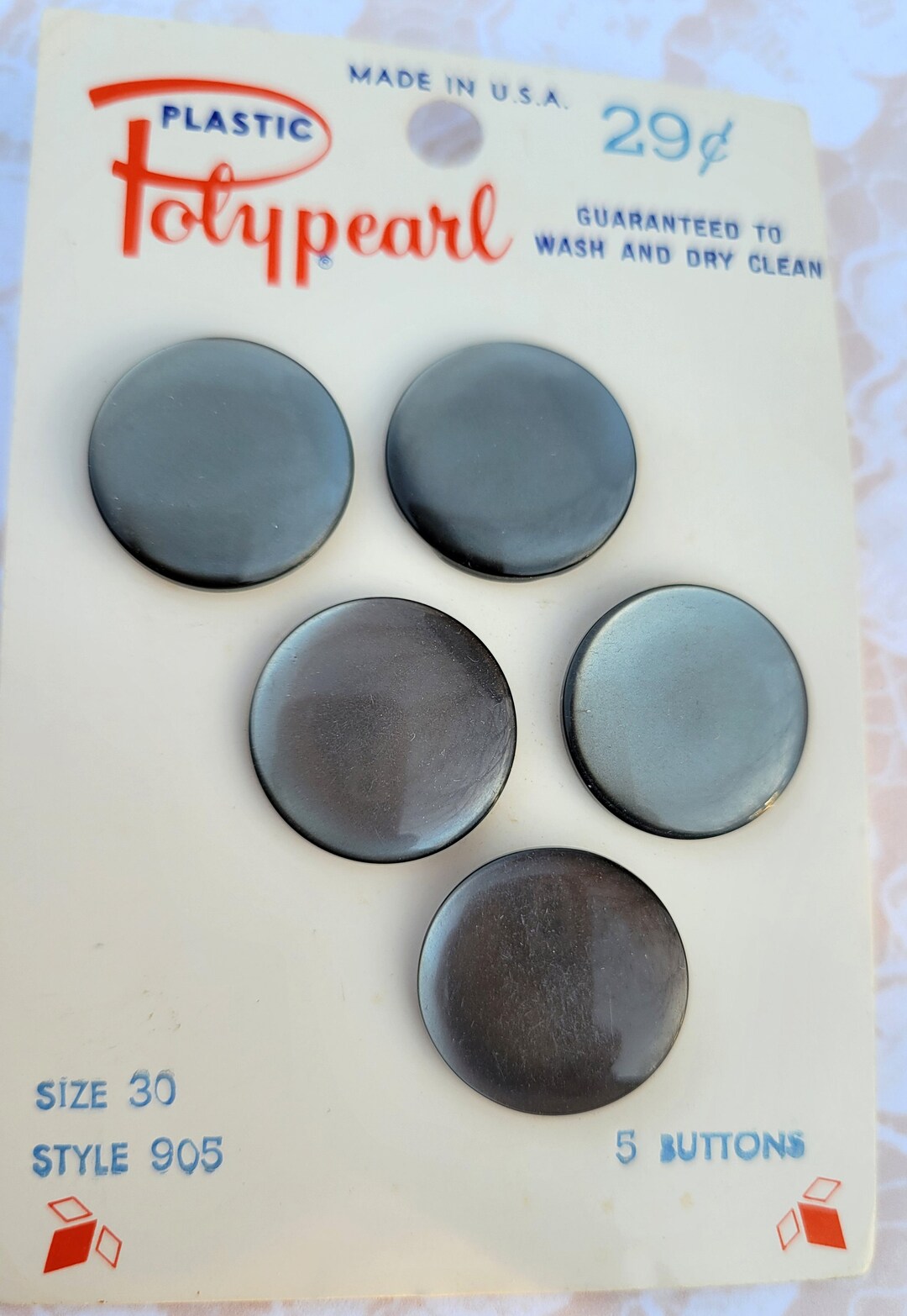 5 Gray Vintage Shank Buttons 3/4 Inch 18mm Polypearl Button Card - Etsy