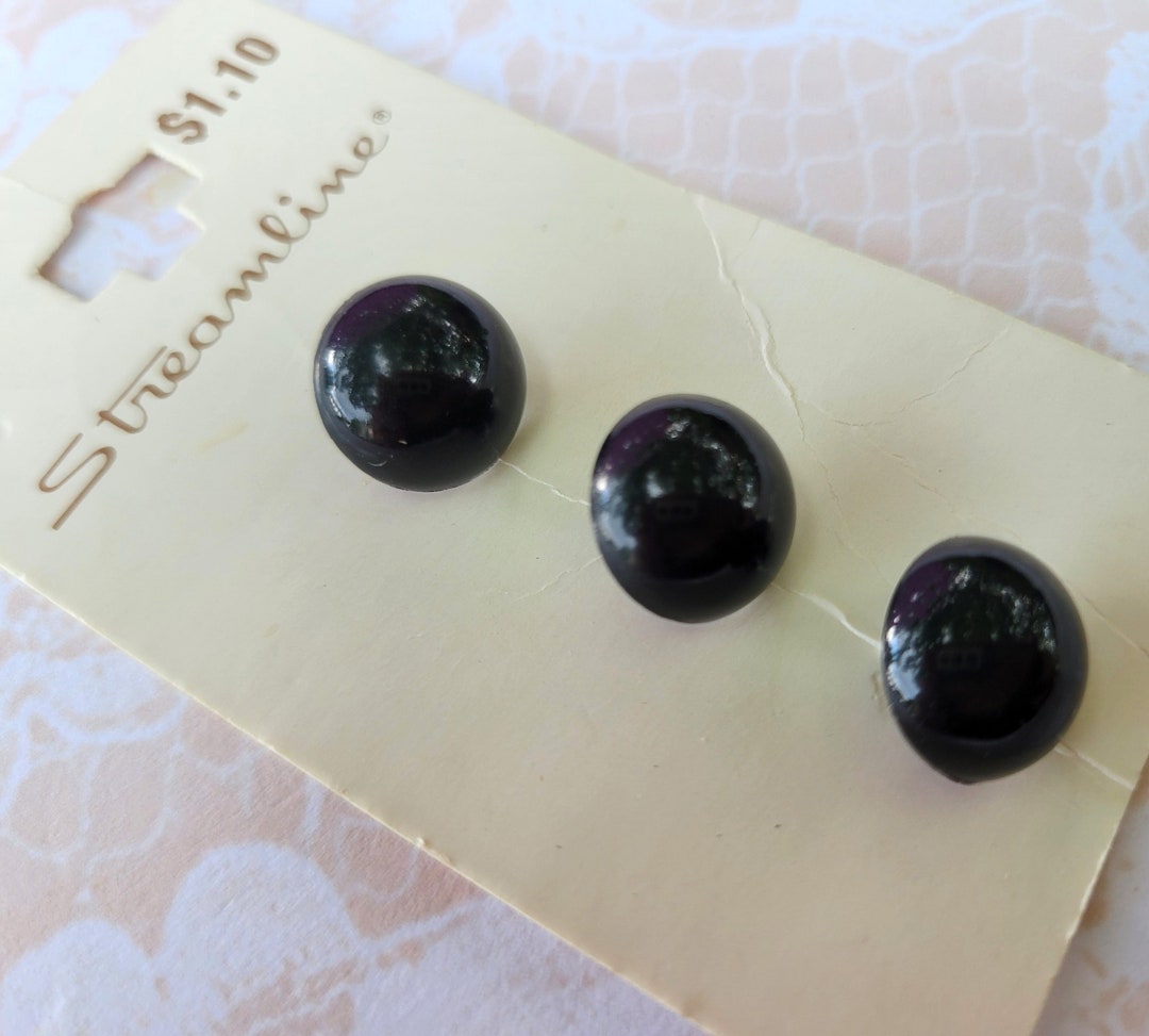 3 Black Half Ball Vintage Shank Buttons 1/2 Inch 13mm Streamline ...