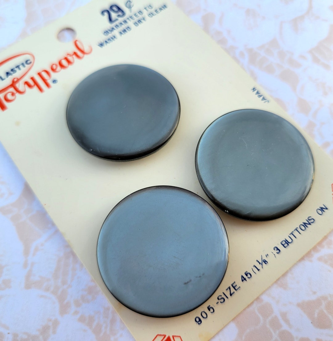 3 BIG Gray Vintage Shank Buttons 1 1/8 Inch 28mm Polypearl Button Card ...