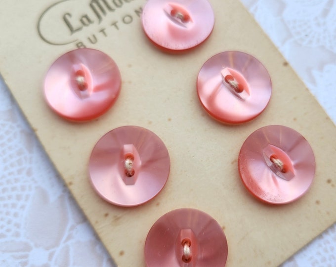 6 Pretty Pink Cat Eye Vintage Buttons 5/8 Inch 15mm La Mode Button Card ...