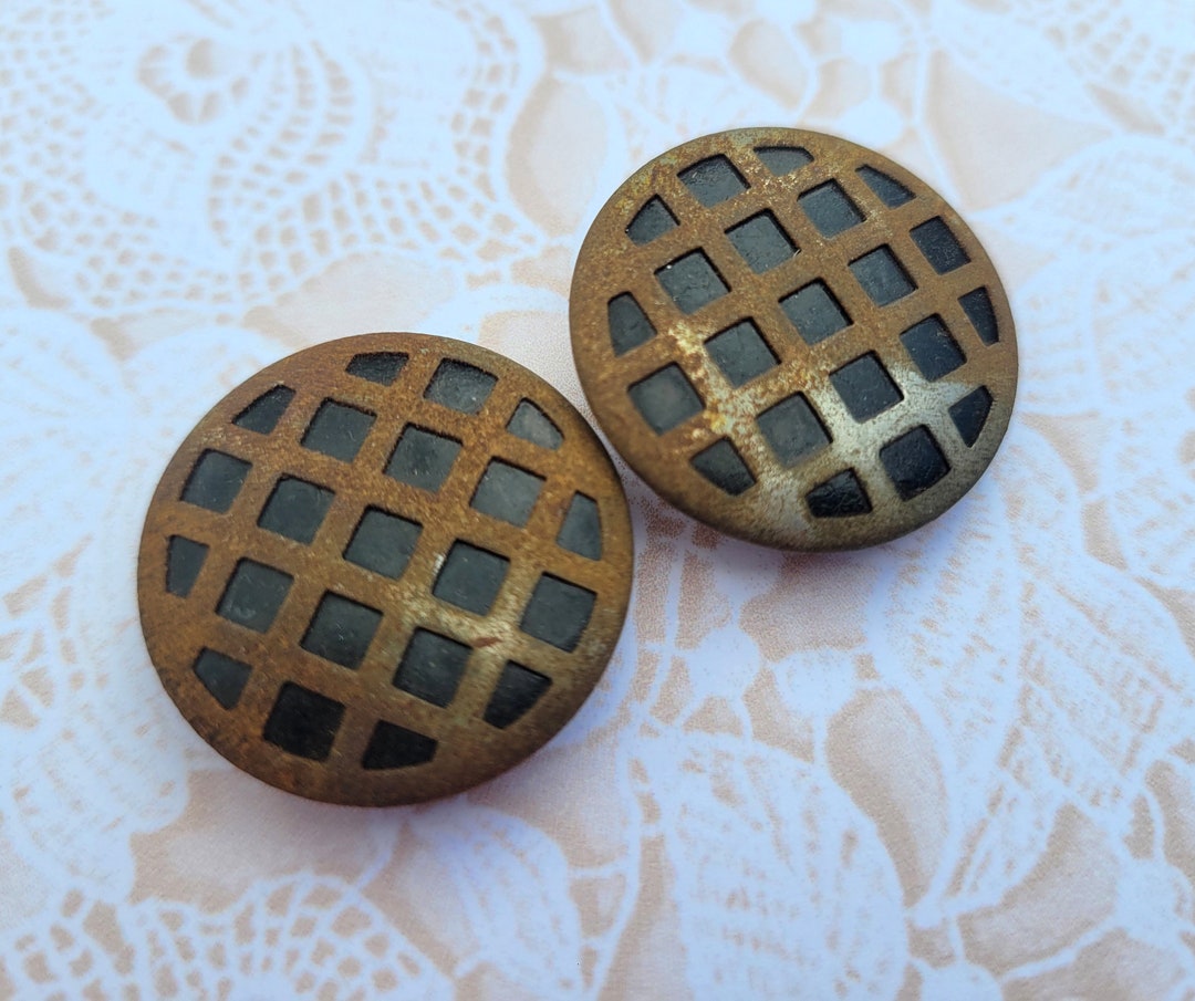 2 Metal Black and Bronze Grid Shank Buttons 7/8 Inch - Etsy