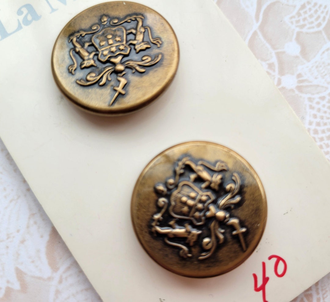 2 Bronze Vintage Crest Buttons 7/8 Inch 22mm La Mode Button Card - Etsy