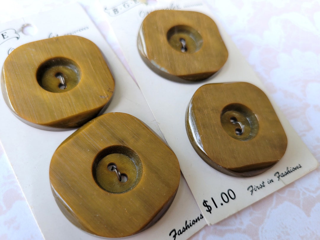 4 BIG Brown Rounded Square Buttons BGE Button Cards Vintage 1 5/16 Inch ...