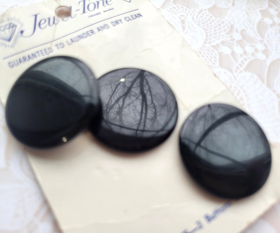 3 BIG Shiny Black Vintage Buttons 1 1/8 Inch 28mm Jewel-tone Button ...