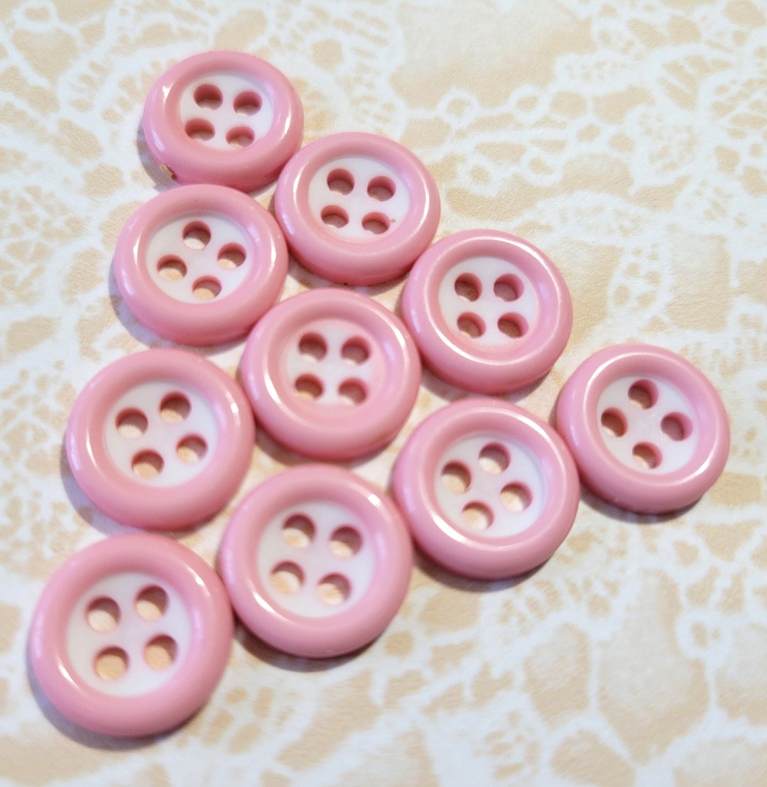 Vintage Pink & White 4-hole Buttons: Sew-thru (set of 10) Choice 1/2 or ...