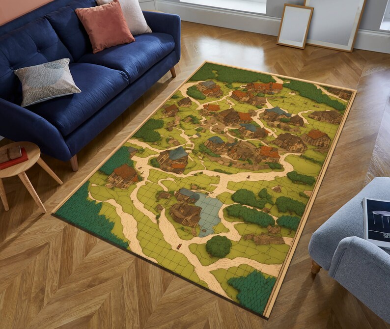 Village Rug,map Pattern Rug,village House Rug,villager Rug,small Town ...