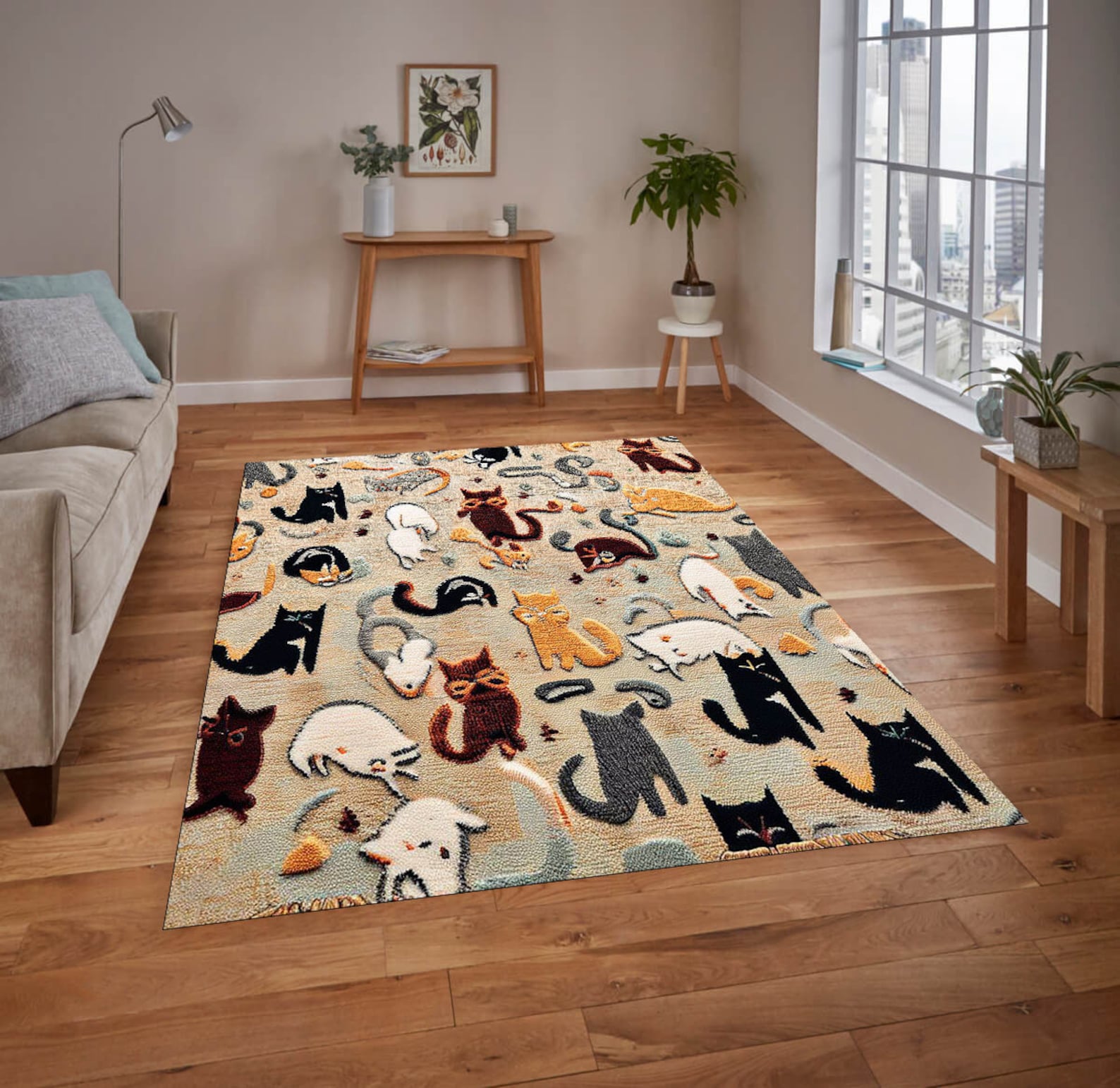 Cat Rug,cat Lover Rug,cat Theme Rug,animal Rug,kitty Rug,cat Platground ...