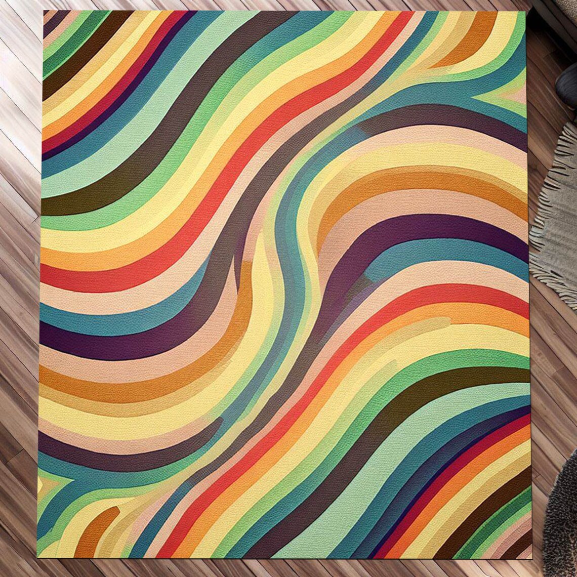 Wave Rug,wavy Pattern Rug,colorful Rug,rainbow Theme Rug,color Wave Rug ...