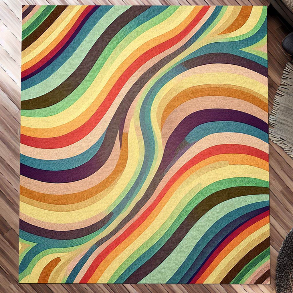 Wave Rug,wavy Pattern Rug,colorful Rug,rainbow Theme Rug,color Wave Rug ...