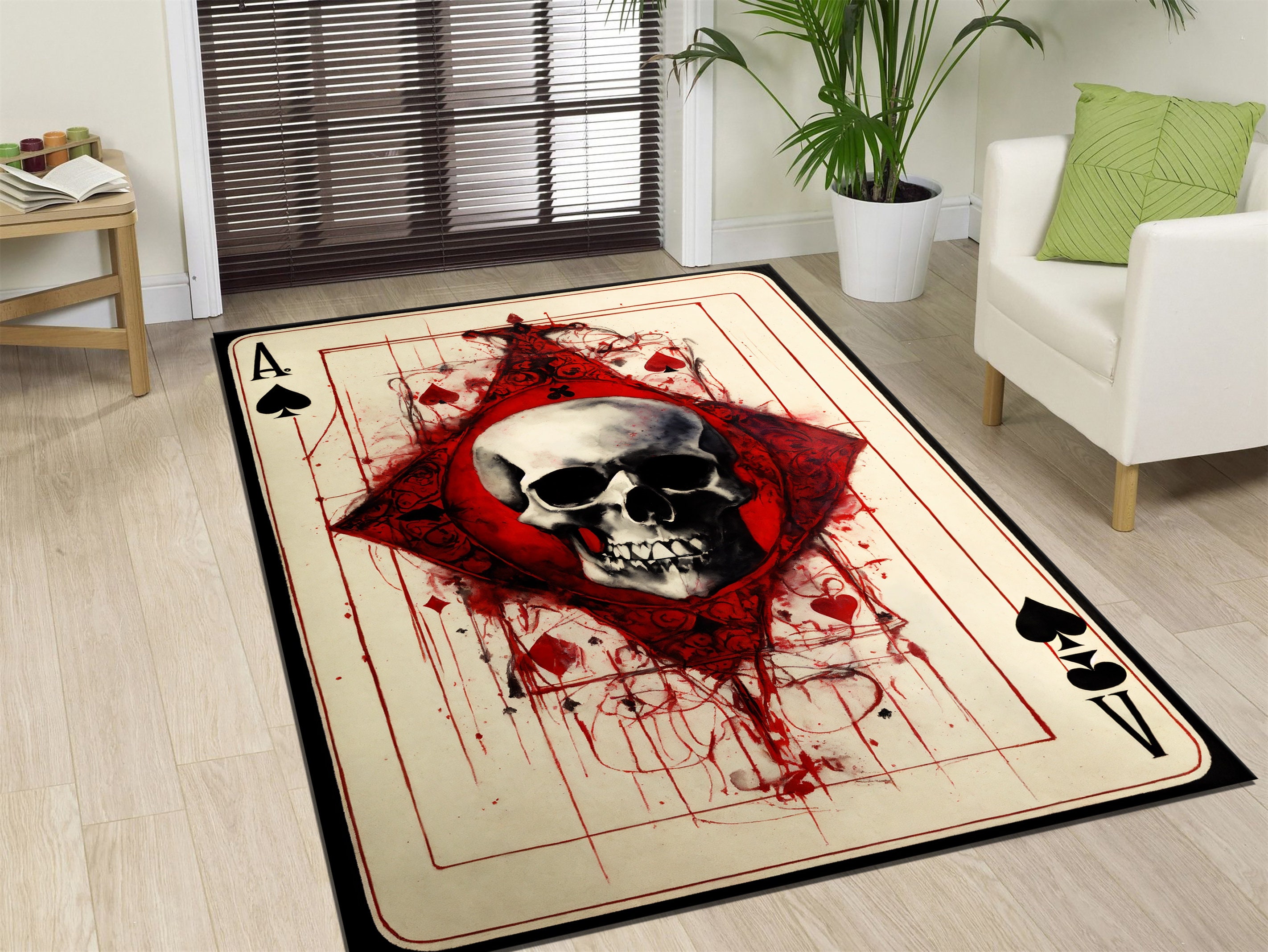 Ace of Spades Rug,ace Card Rug,skull Theme Rug,ace Skull Rug,card ...