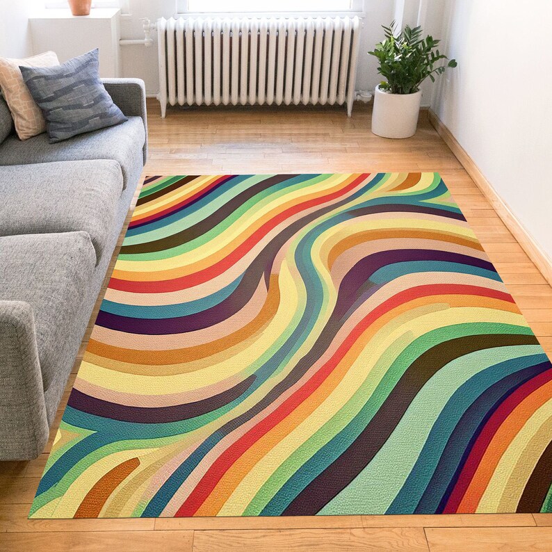 Wave Rug,wavy Pattern Rug,colorful Rug,rainbow Theme Rug,color Wave Rug ...