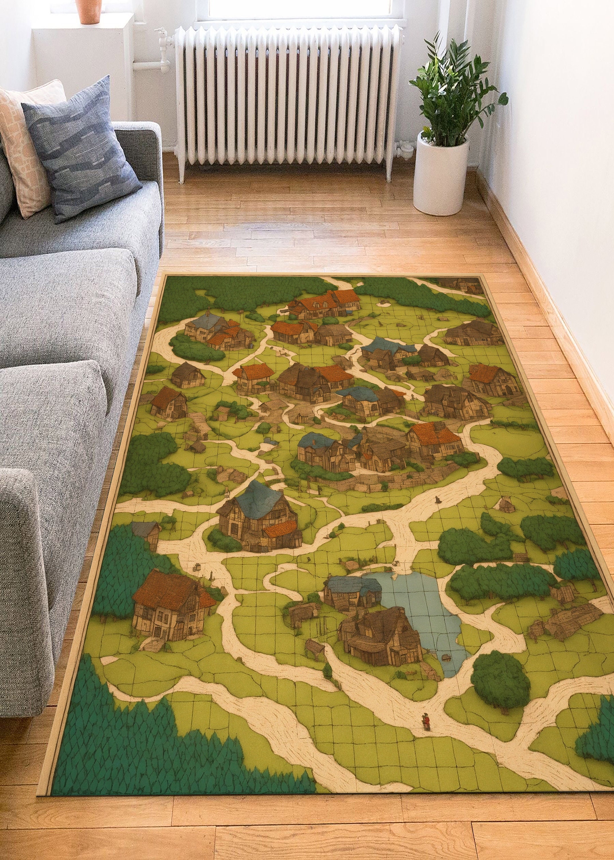 Village Rug,map Pattern Rug,village House Rug,villager Rug,small Town ...