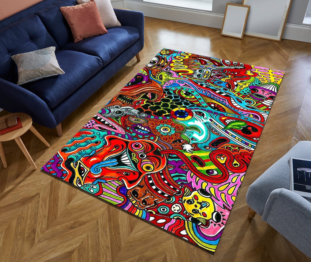 Trippy Rug,trippy Design Rug,crazy Face Rug,colorful Rug,eyes Rug,face ...