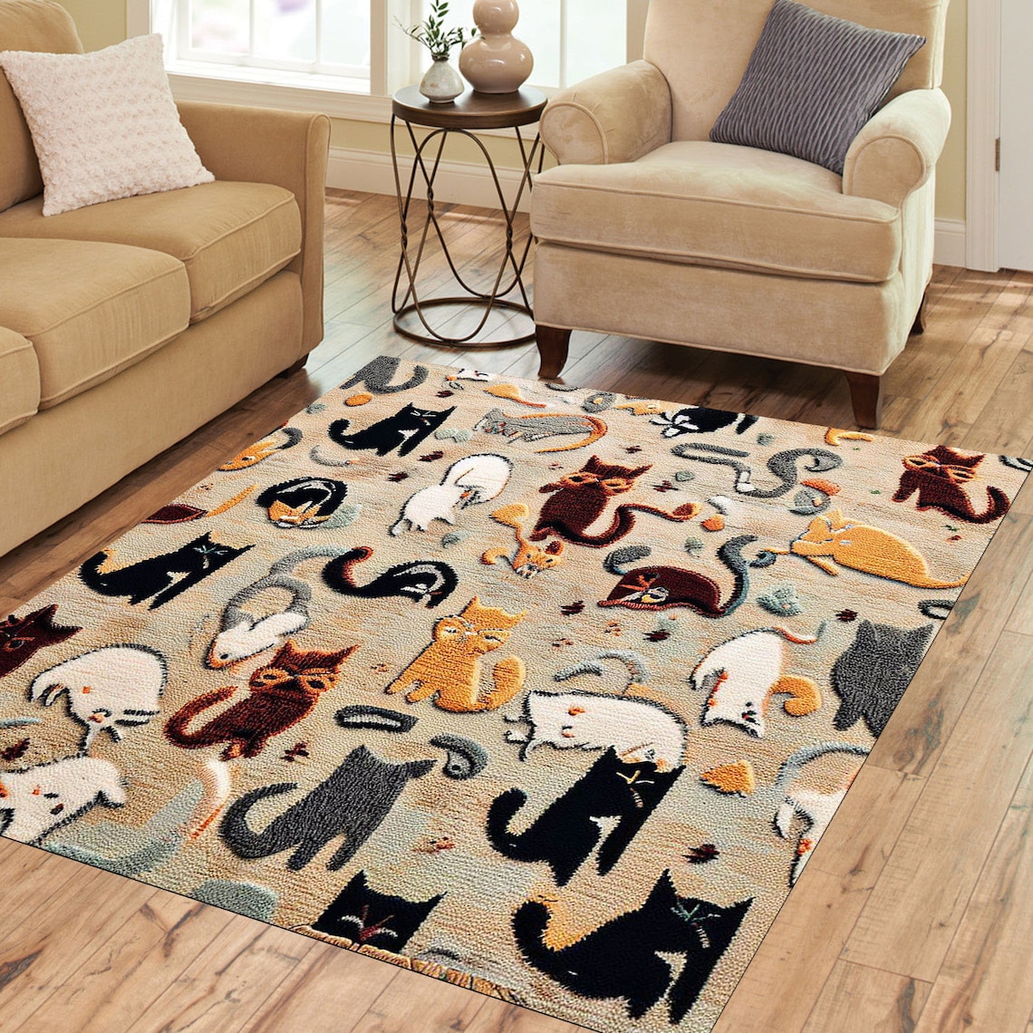 Cat Rug,cat Lover Rug,cat Theme Rug,animal Rug,kitty Rug,cat Platground ...
