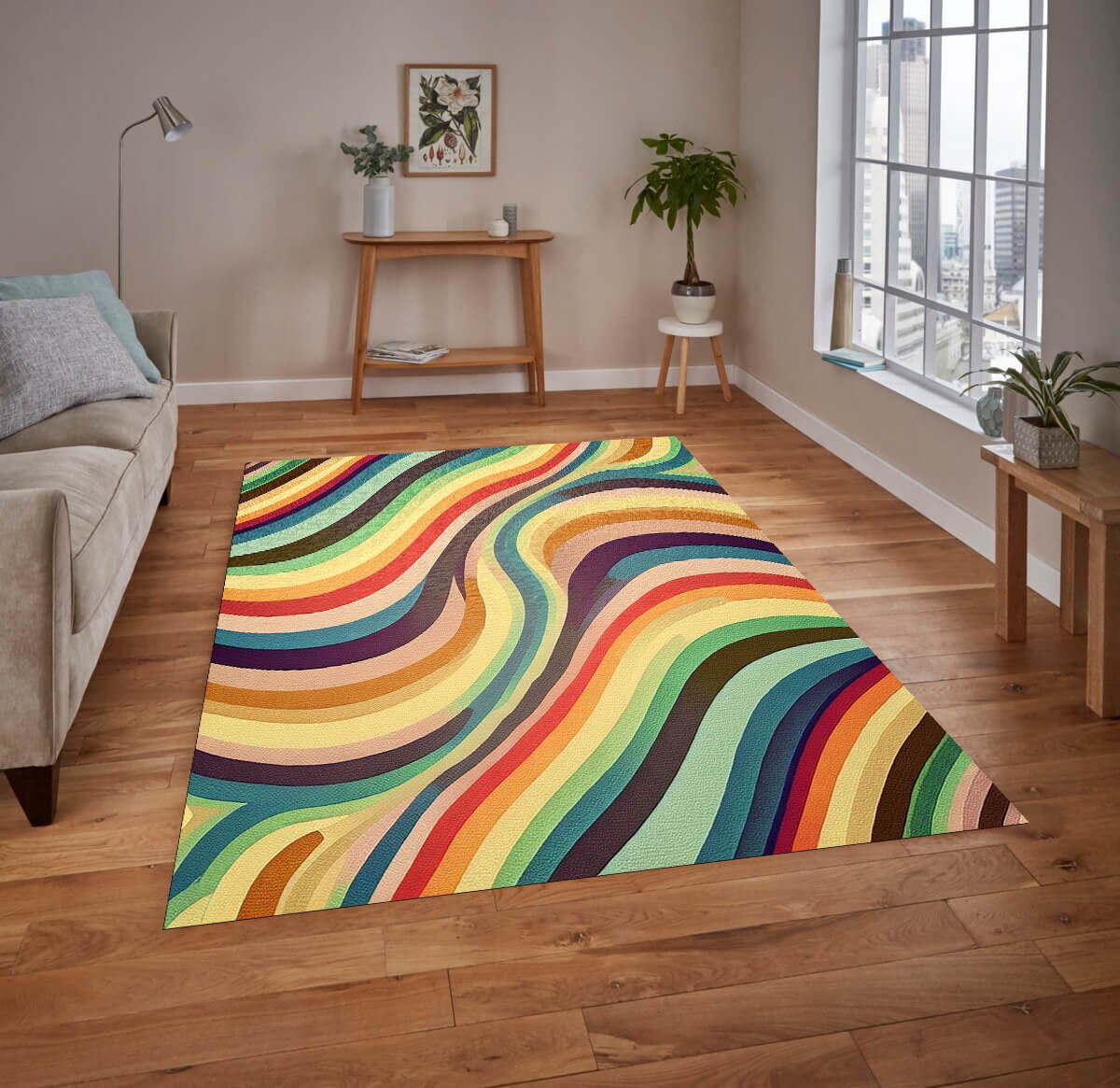 Wave Rug,wavy Pattern Rug,colorful Rug,rainbow Theme Rug,color Wave Rug ...