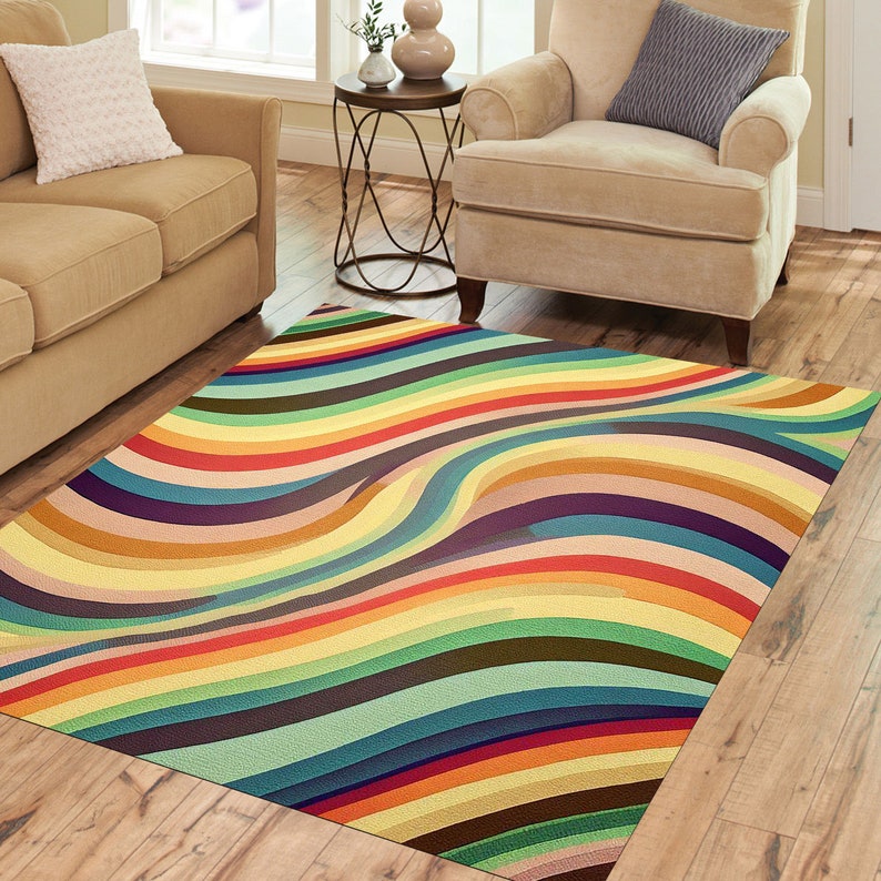 Wave Rug,wavy Pattern Rug,colorful Rug,rainbow Theme Rug,color Wave Rug ...