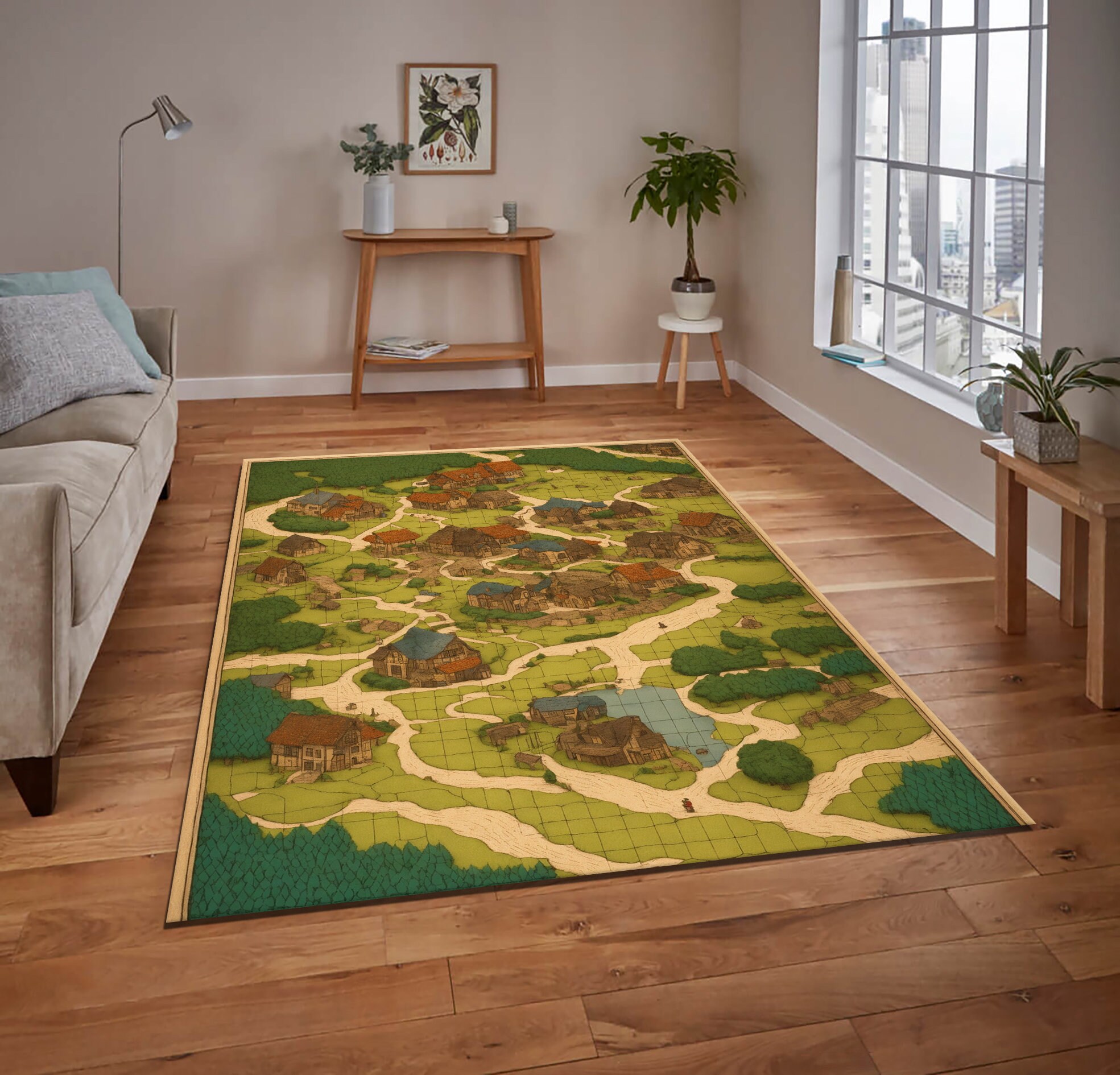 Village Rug,map Pattern Rug,village House Rug,villager Rug,small Town ...