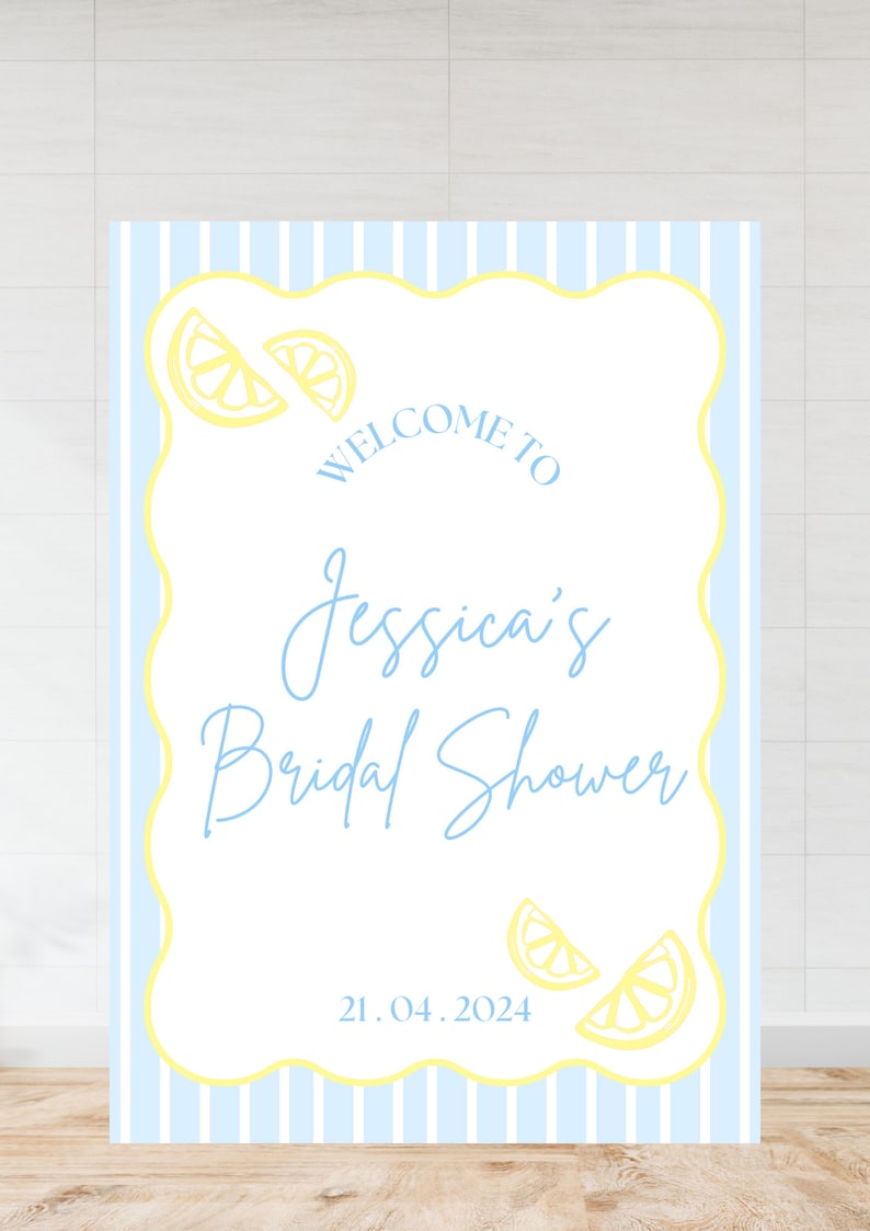 Lemon Theme Welcome Sign Template Blue Yellow Wavy Editable Template ...