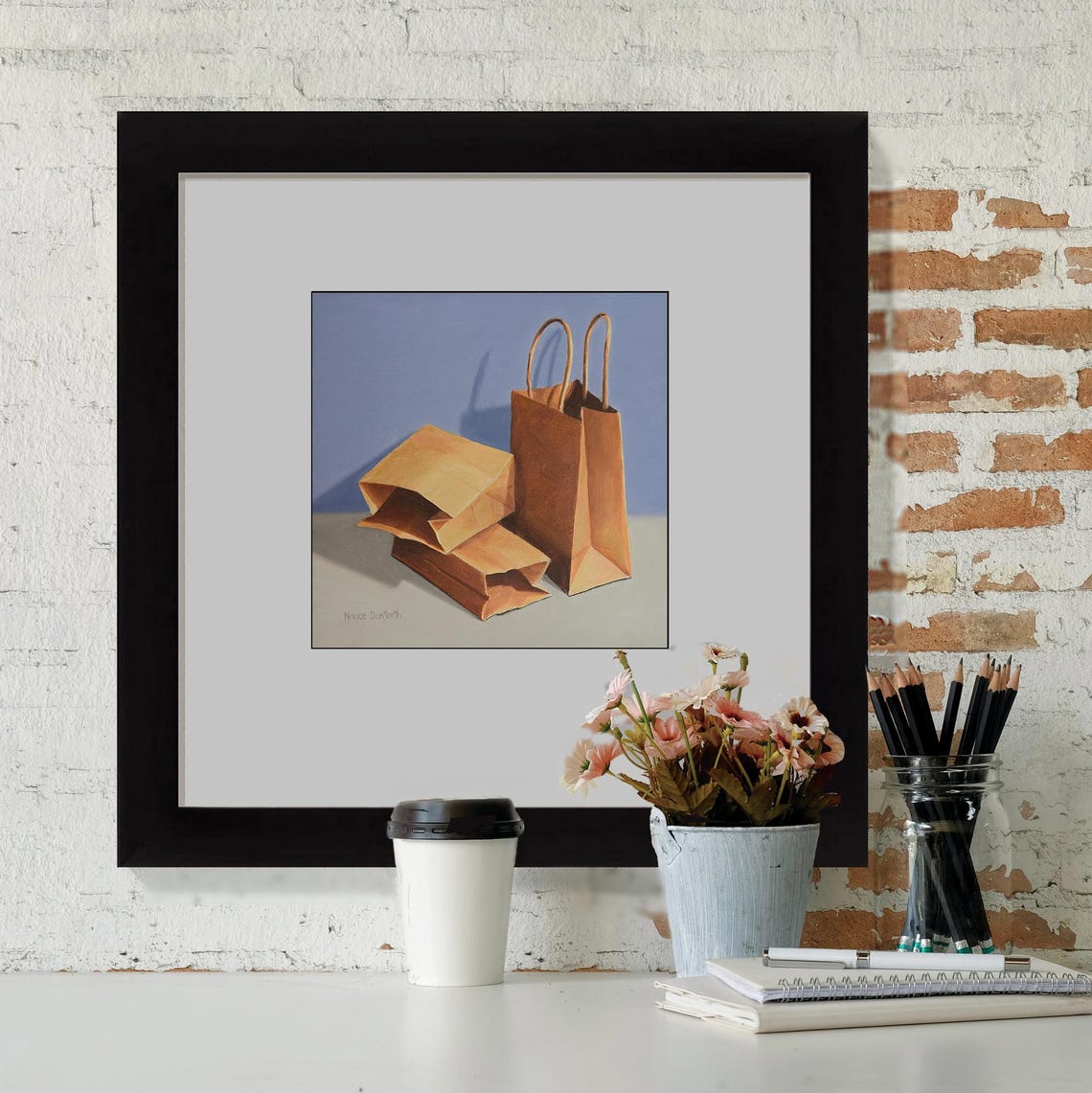 Three Paper Bags, 6x6 Original Realistic Oil Painting, Still Life ...