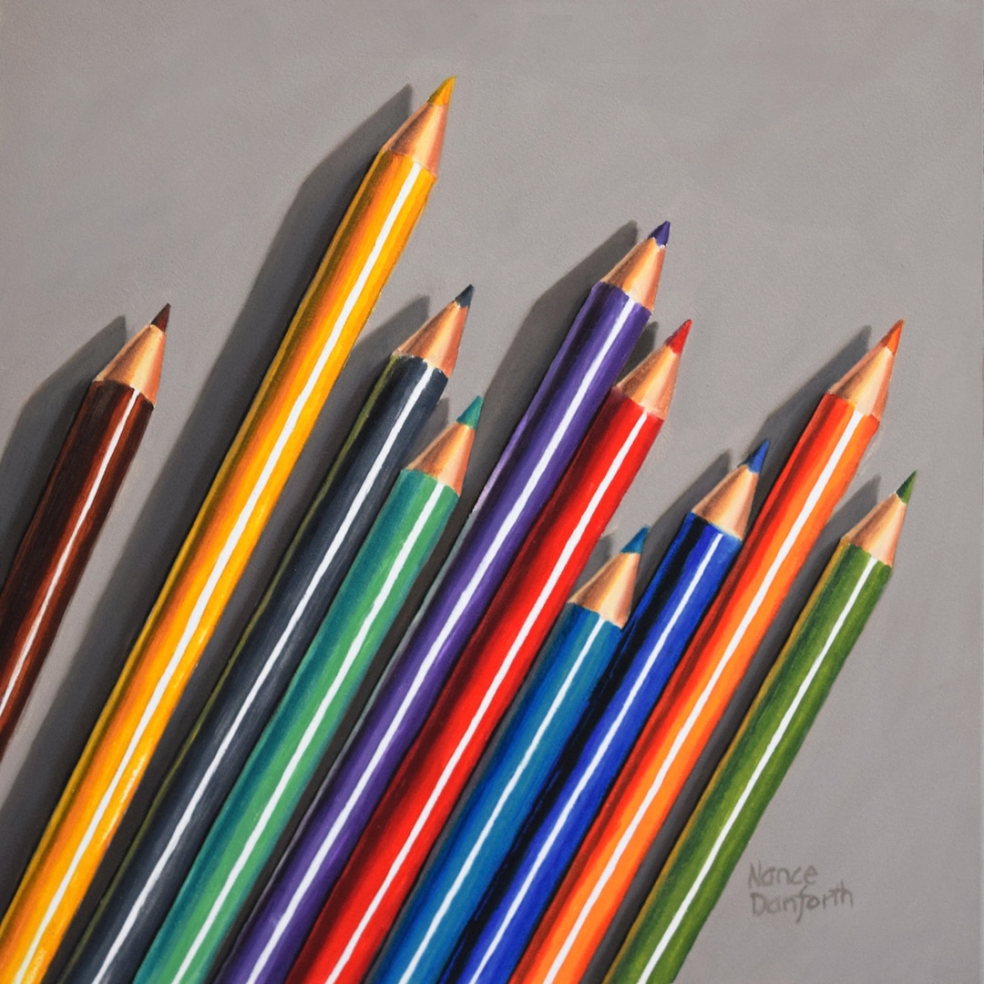Ten Colored Pencils, 8x8 Original Realistic Oil Painting, Still Life ...