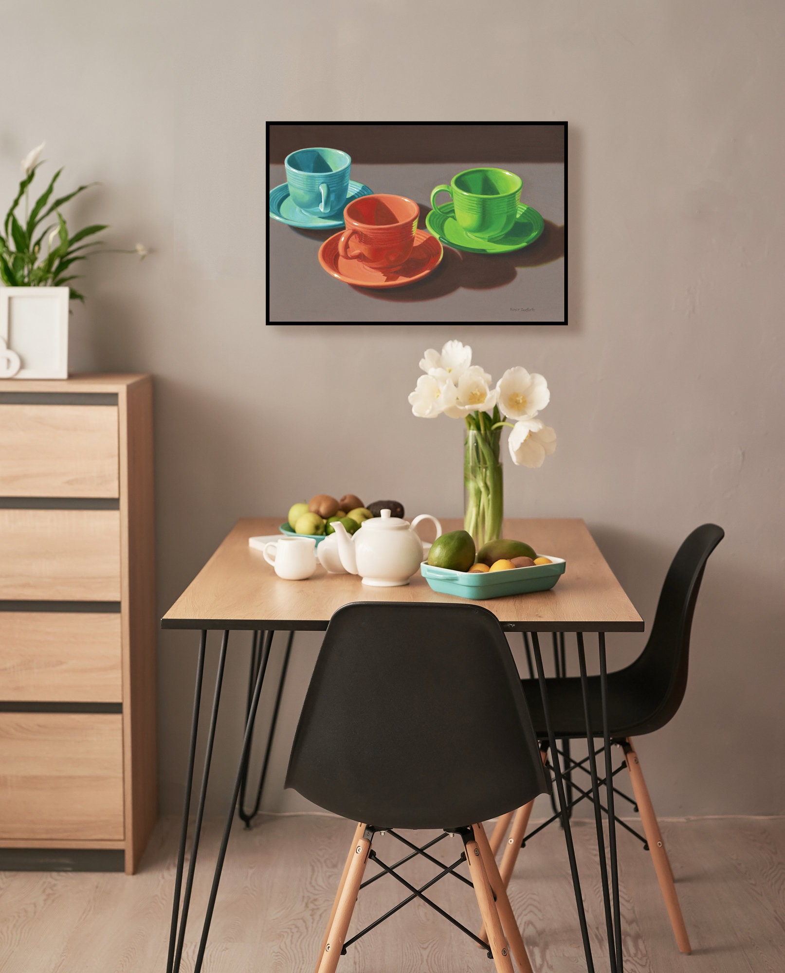 DANFORTH Cups and Saucers, 16x24 Original Realistic Still Life Oil ...