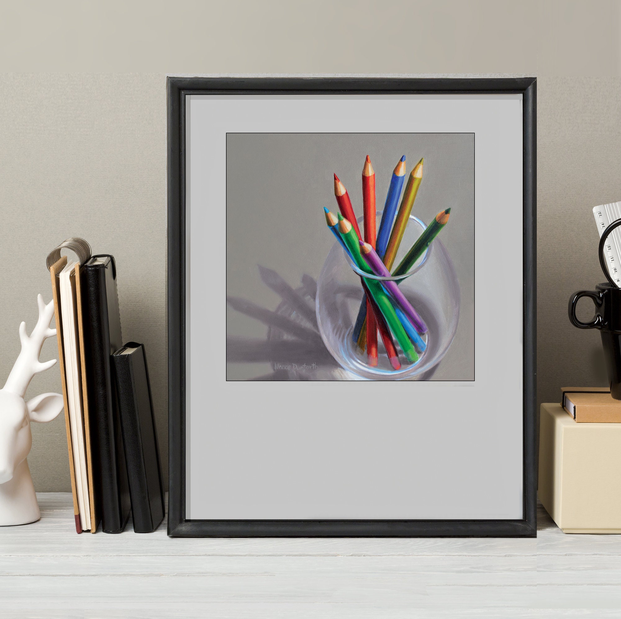 Colored Pencils in Vase, 8x8 Original Realistic Oil Painting, Pencil ...