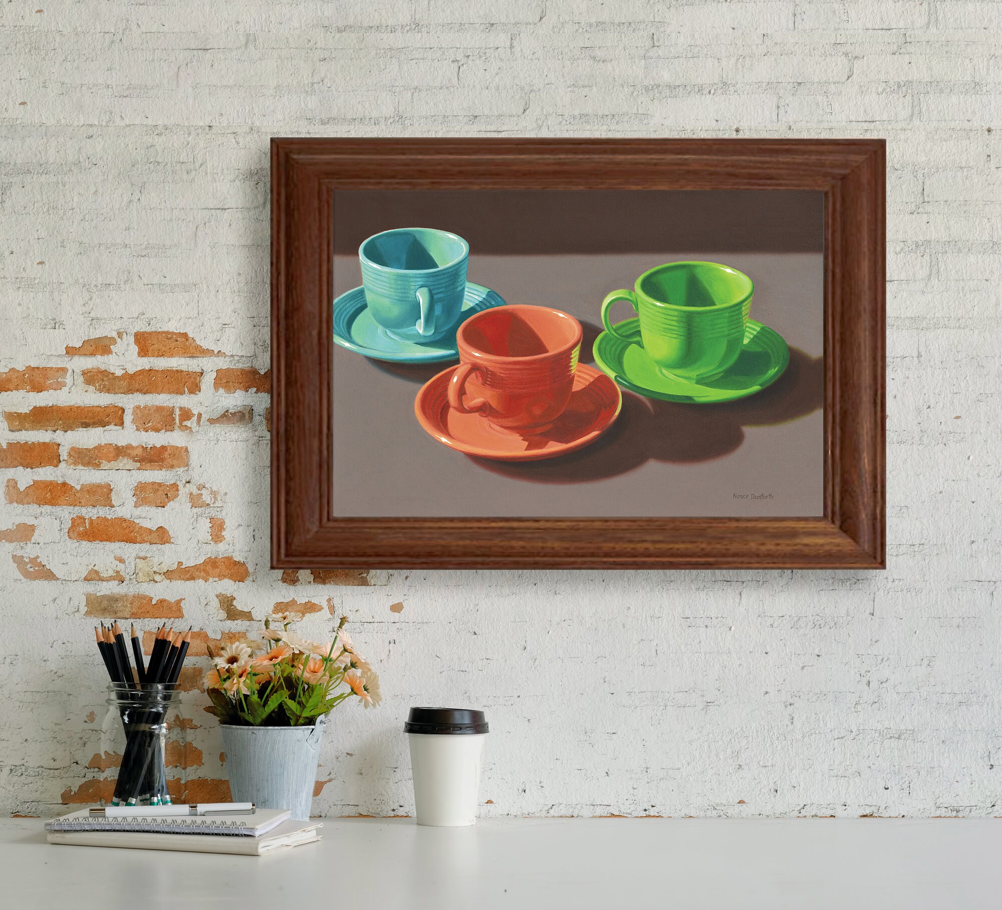 DANFORTH Cups and Saucers, 16x24 Original Realistic Still Life Oil ...