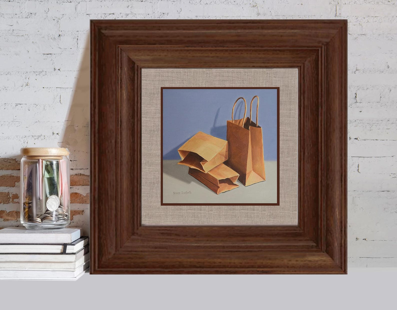 Three Paper Bags, 6x6 Original Realistic Oil Painting, Still Life ...