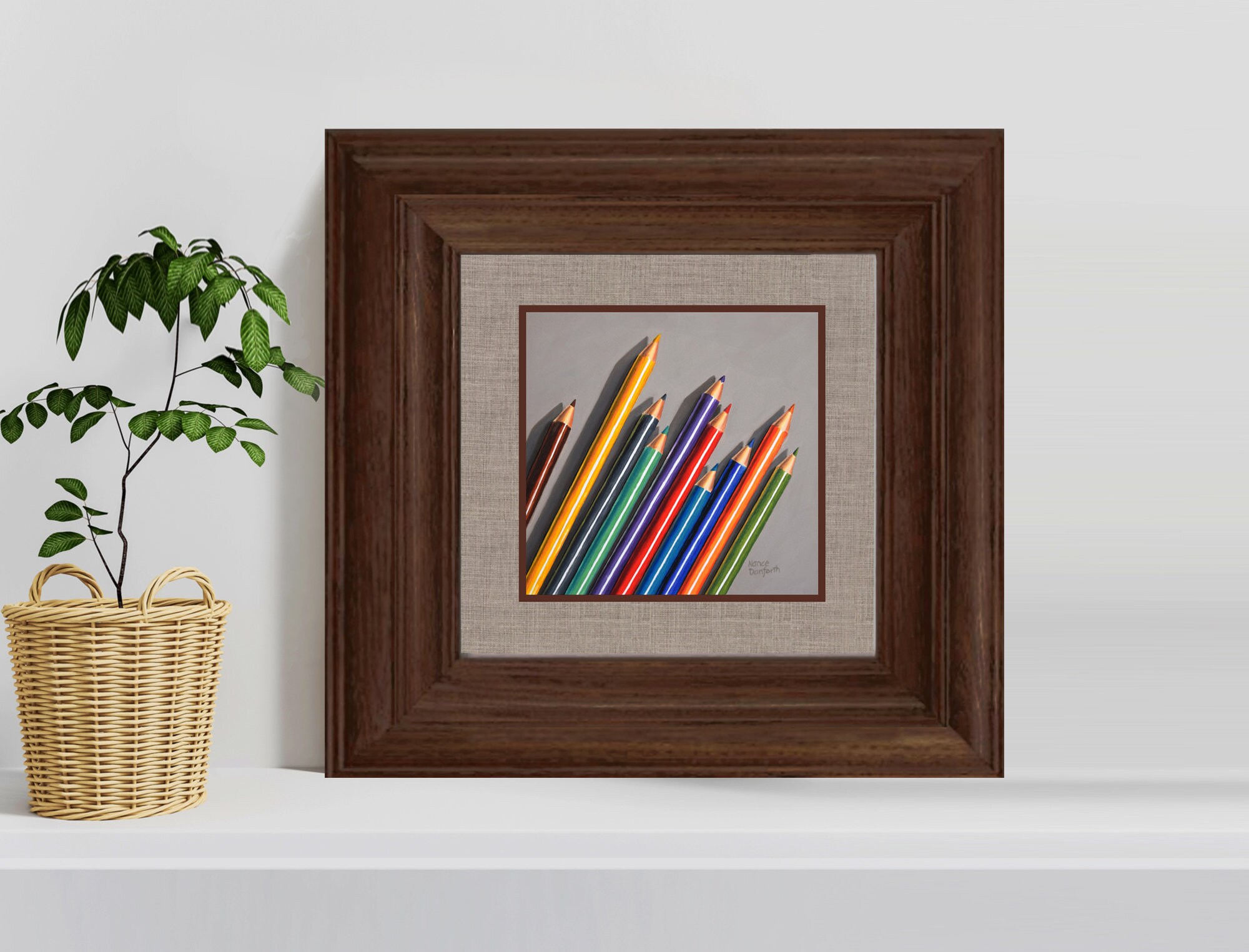 Ten Colored Pencils, 8x8 Original Realistic Oil Painting, Still Life ...