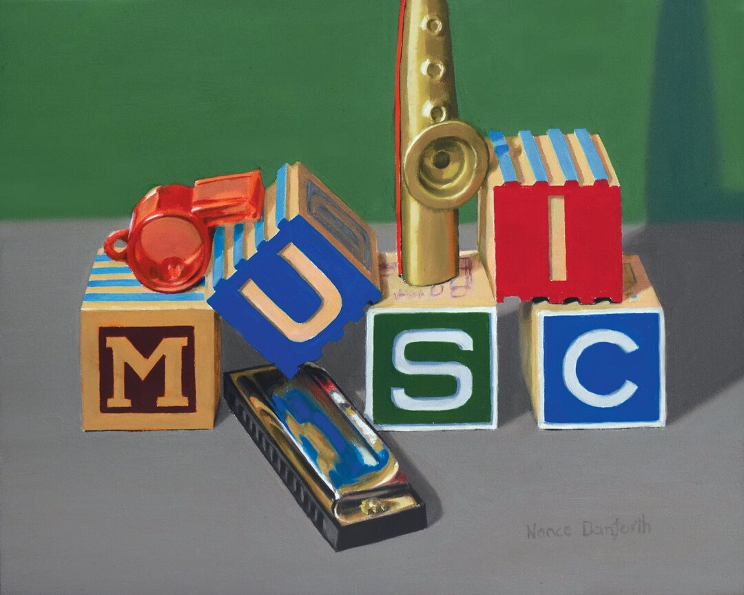 Music, 8x10 Original Realistic Oil Painting, Vintage Toy Painting ...
