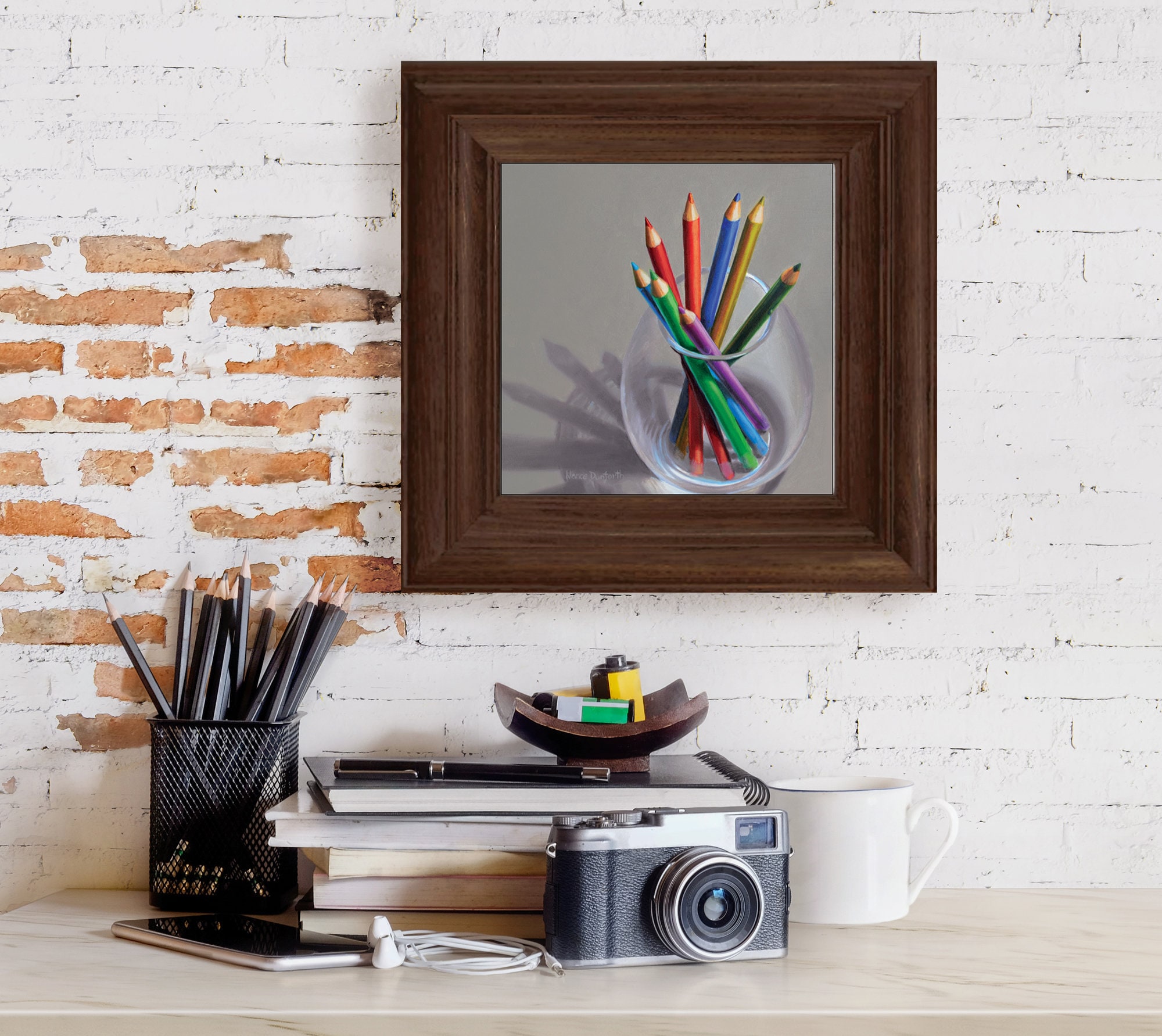 Colored Pencils in Vase, 8x8 Original Realistic Oil Painting, Pencil ...