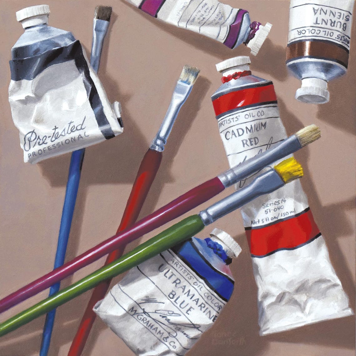 Artist Paint Tubes, 8x8 Original Realistic Oil Painting, Still Life ...