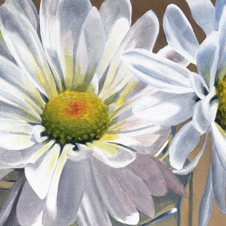 DANFORTH Daisies in Jar, 30x30 Original Realistic Floral Oil Painting ...