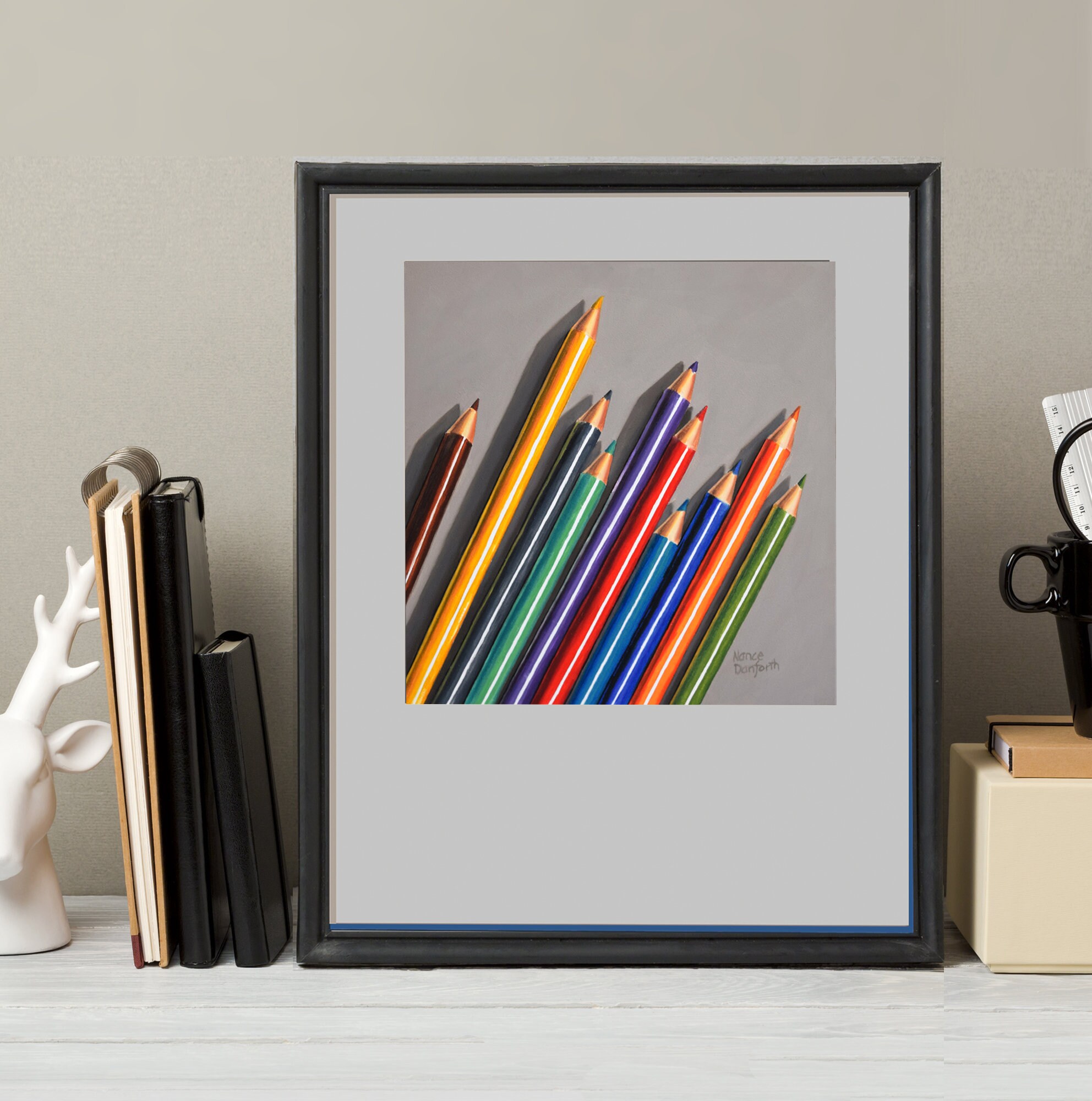 Ten Colored Pencils, 8x8 Original Realistic Oil Painting, Still Life ...