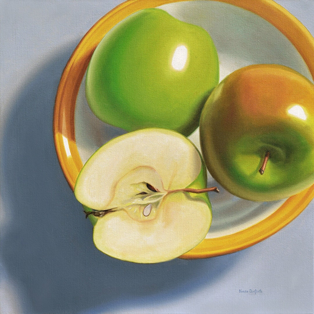 DANFORTH Green Apples, 24x24 Original Realistic Oil Painting, Canvas ...