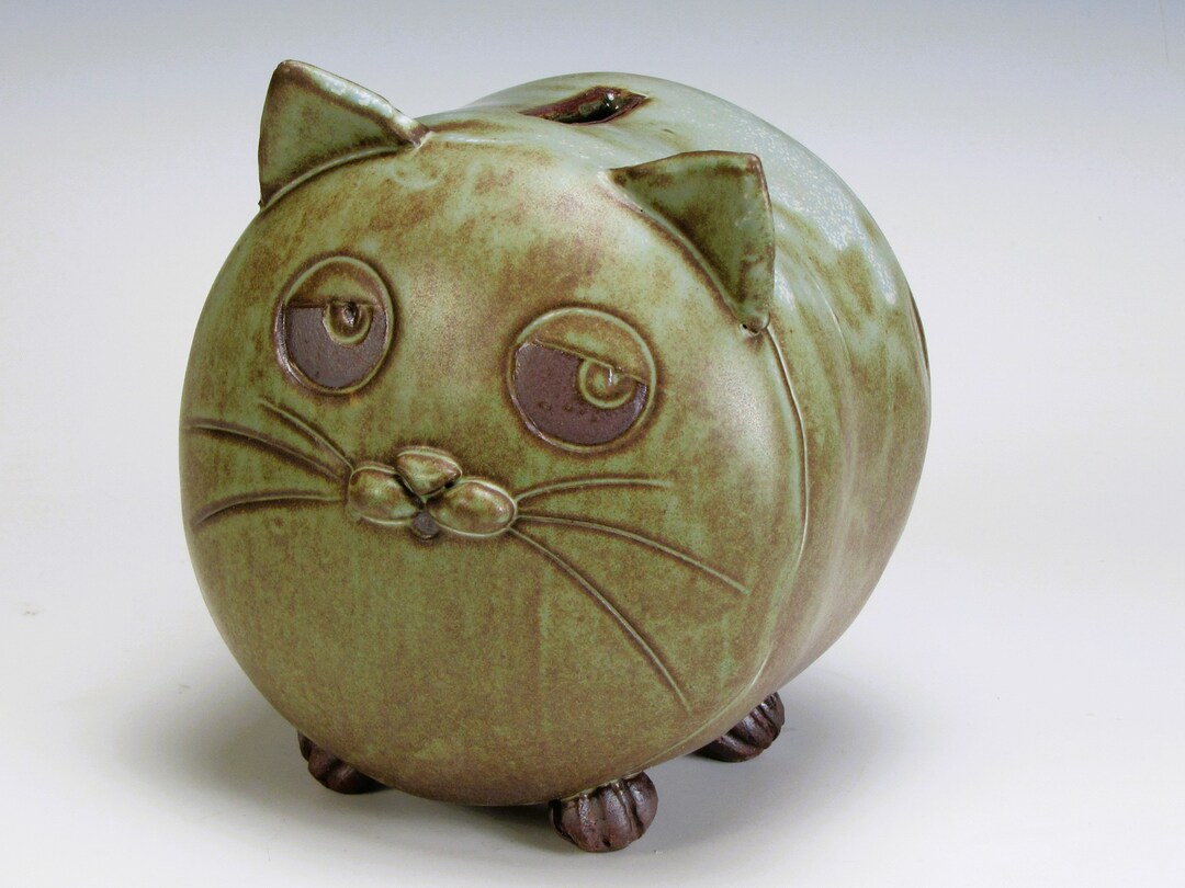 Piggy Bank Green Pottery Kitty Bank Hand Made One of a Kind Children's ...
