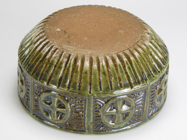 Carved Bowl, Carved Equidistant Cross on Bowl, Green Bowl, Carved ...