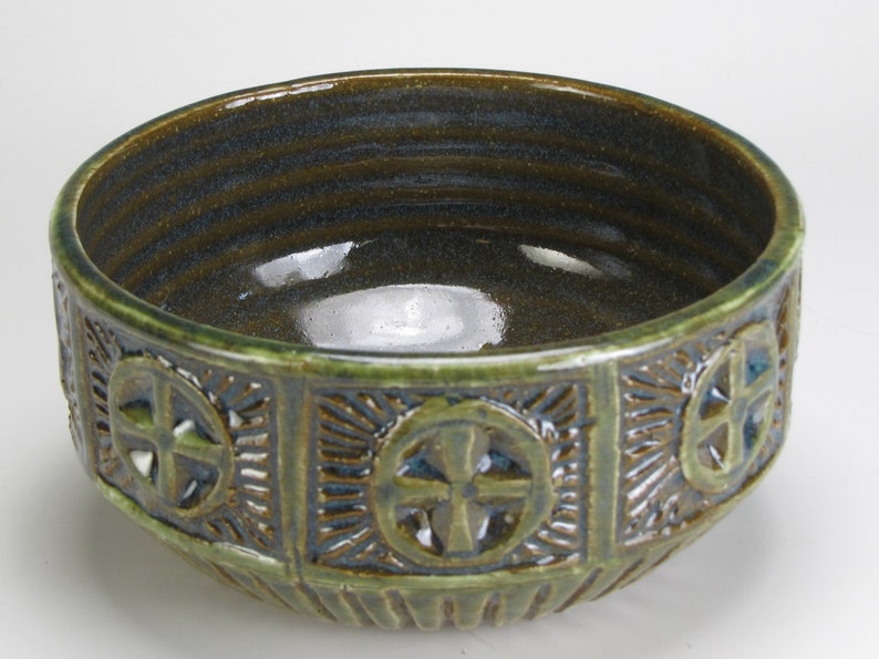 Carved Bowl, Carved Equidistant Cross on Bowl, Green Bowl, Carved ...