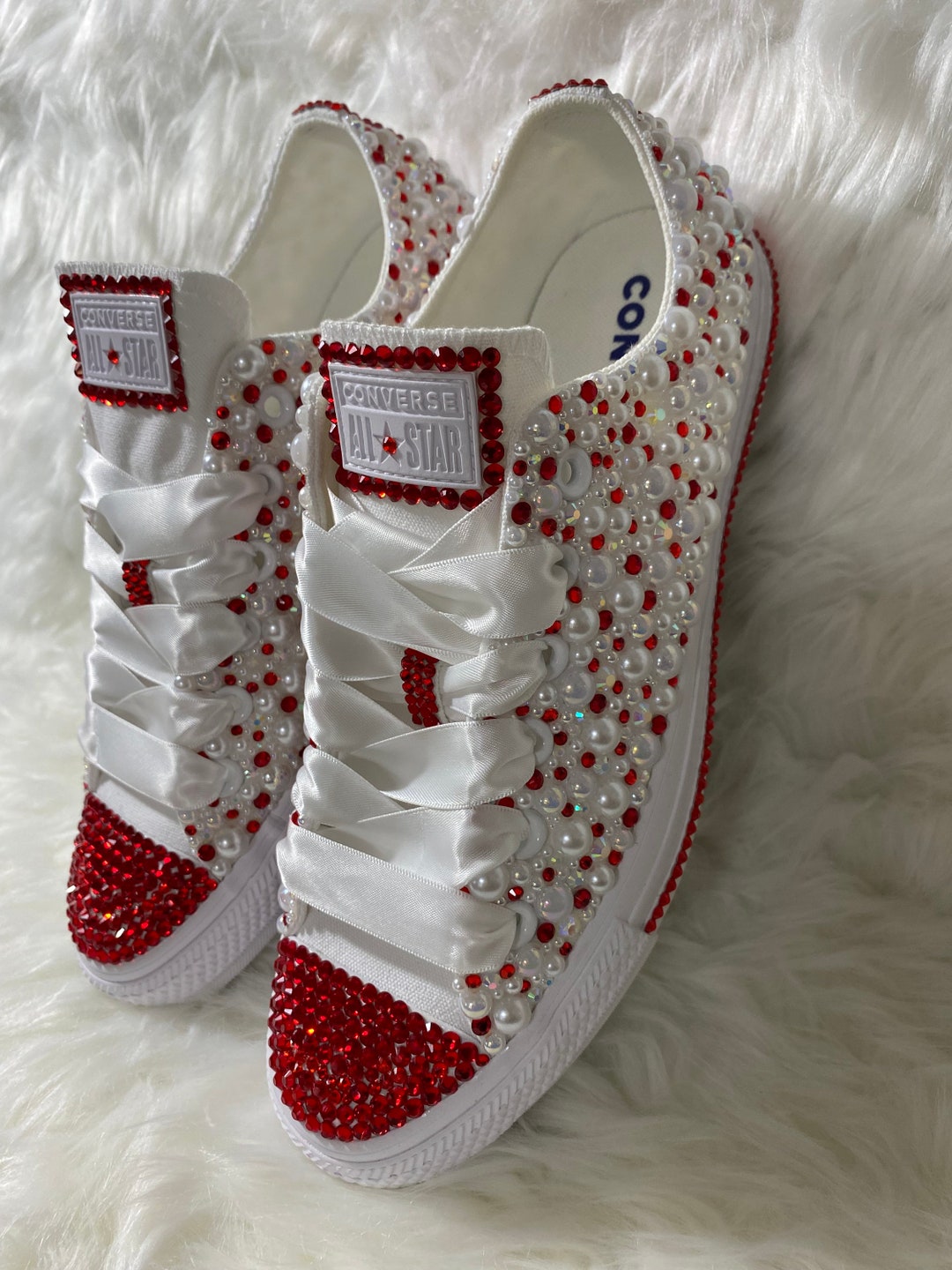 Women Red Rhinestone & Pearls - All-star Low-top Converse, Women ...