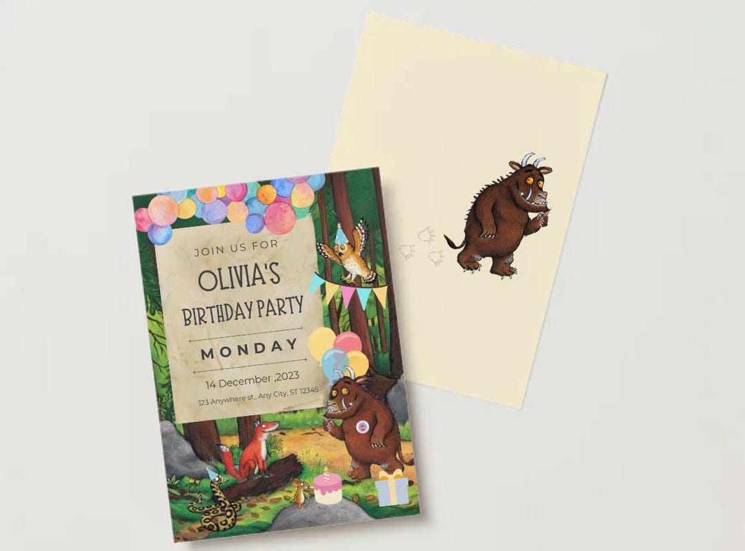 Editable Gruffalo Birthday Invitation Template, Julia Donaldson ...