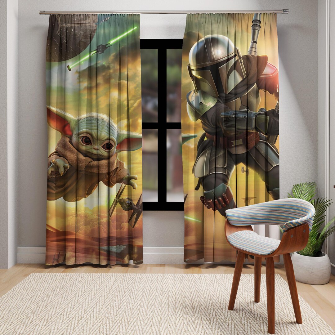 Star Wars Mandalorian Curtains, Baby Yoda Curtains, Mandalorian ...