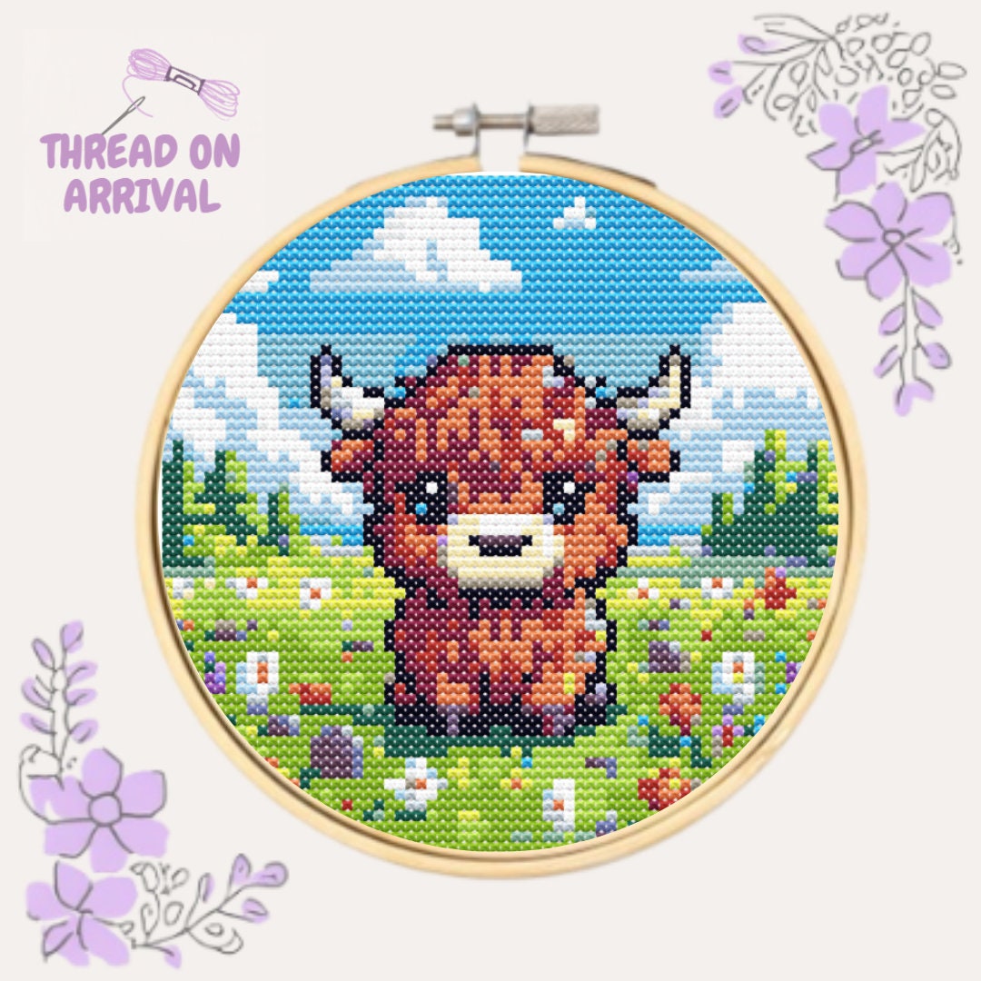 Cute Highland Cow Cross Stitch PDF Pattern | Instant Download | 4" - Etsy
