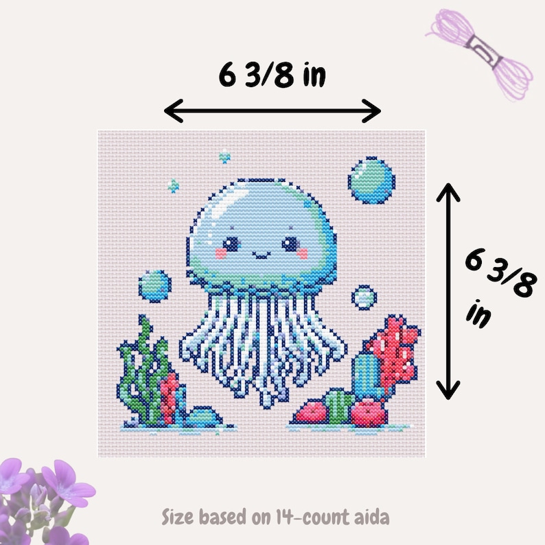Cute Jellyfish Cross Stitch PDF Pattern | Instant Download | 6" - Etsy