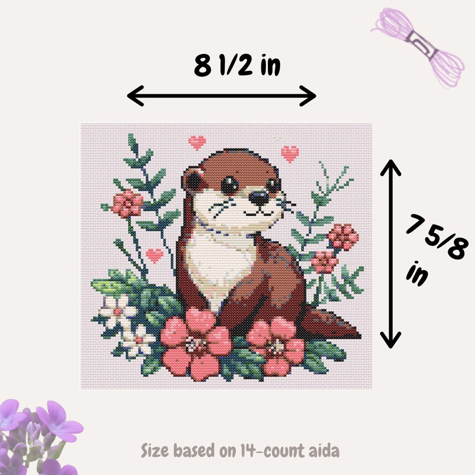 Cute Otter With Flowers Cross Stitch PDF Pattern | Instant Download | 8 ...